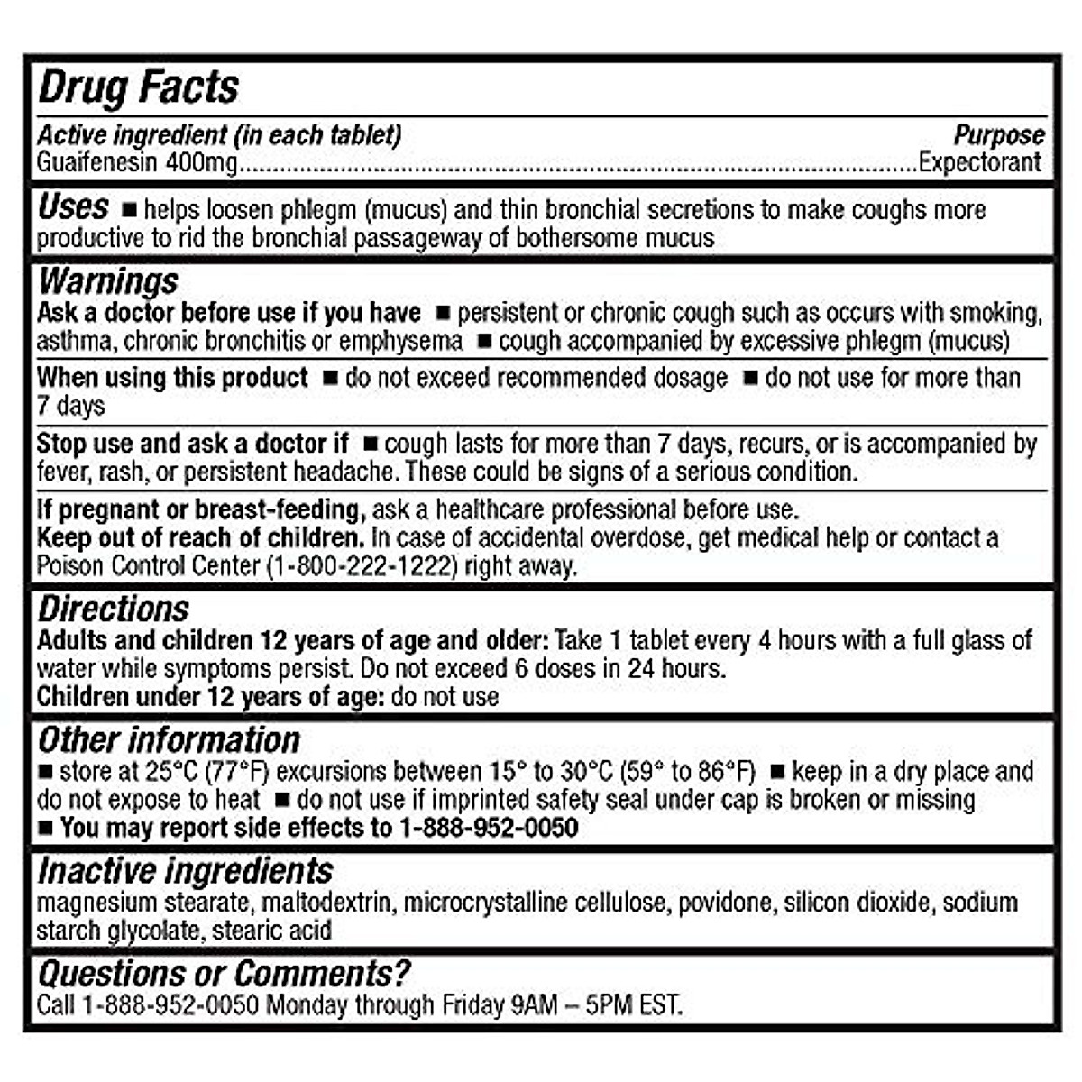 HealthA2Z Mucus Relief, Guaifenesin 400mg, 300 Tablets, Immediate Release, Expectorant