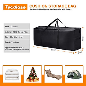 Tycdiose Outdoor Cushion Storage Bag Rectanglar with Zippers and Handles 68L x 30W x 20H Inch Waterproof Patio Csuhion Cover Garden Furniture Storage Bag Black