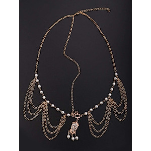 Chargances Women Head Chain Gold-tone Rhinestone Crystal Bridal Head Chain Wedding Hair Accessorie Indian Costume Jewelry Egyptian Headband Belly Dance or 1920s Fashion Style Party Headpiece for Women