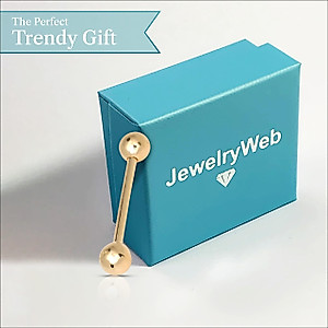 JewelryWeb - Solid 14k Gold 14G 5mm Ball Straight Barbell Internally Threaded Tongue Ring - Tongue Piercing Jewelry for Men and Women - Hypoallergenic Body Jewelry