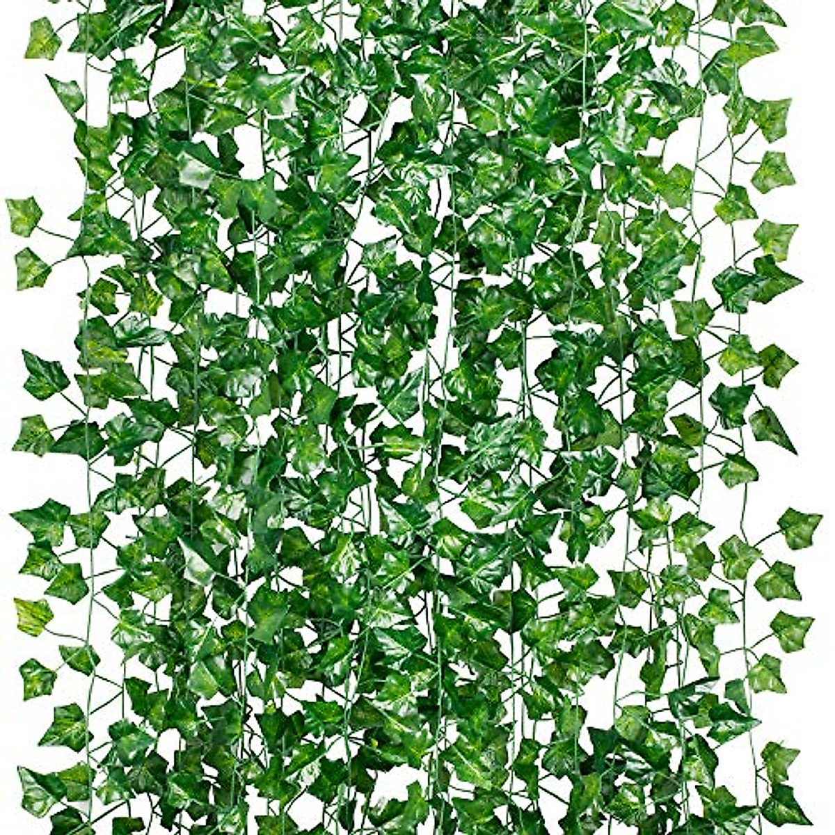 GPARK 84ft 12 Pack / 82 inch, Artificial Ivy Garland Fake Leaf Plants Vine, Hanging Leaves Garlands for Wedding Party Garden Kitchen Outdoor Greenery Wall Decor Green