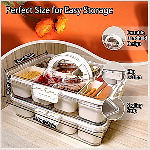 Divided Serving Tray with Lid and Handle, 8 Compartment Snackle Box Container, Travel Charcuterie Board with Lid for Kids and Adults, Snack Box Container - Fruit, Vegetable, Candy, Snack Tray with Lid