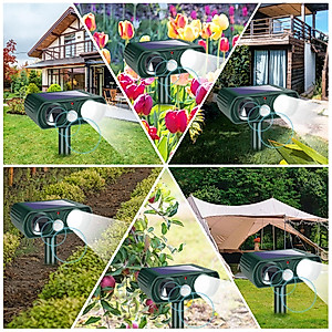 Ultrasonic Animal Repellent Outdoor,Deer Repellent Devices with Flashing Light Ultrasonic Cat Repeller Skunk Squirrel Rabbit Raccoon Repellent Solar Animal Repeller Deterrent Devices,Green (2)