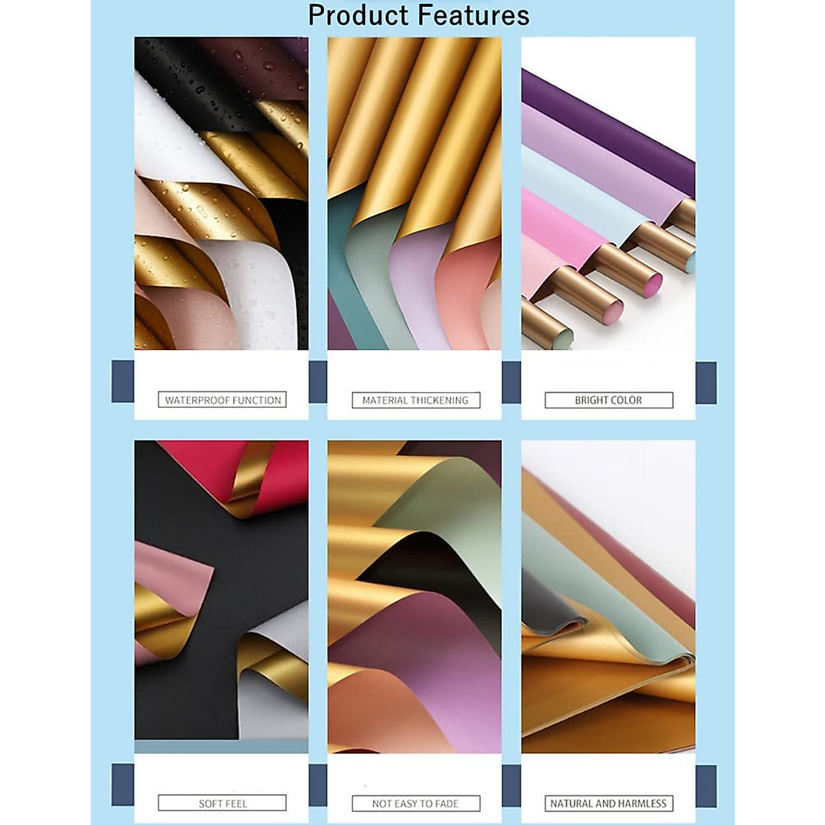 NatureMan 20 Sheets two-color Double Sided Flower Wrapping Paper,Florist Bouquet Supplies,Waterproof Floral Wrapping Paper,DIY Crafts,Gift Packaging or Gift Box Packaging Paper22.8X22.8 Inch (Black)