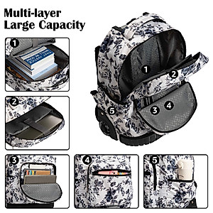 SKYMOVE 18 inches Wheeled Rolling Backpack Multi-Compartment Elementary Books Laptop Roller Bag Short Trip Carry-on for Women and Girls, Wash Painting