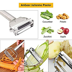 AnGeer Julienne Peeler, Stainless Steel Vegetable Peeler, Double-Sided Blade Vegetable Julienne Cutter and Fruit Slicer, Dual Blade Multifunction Potato Peeler