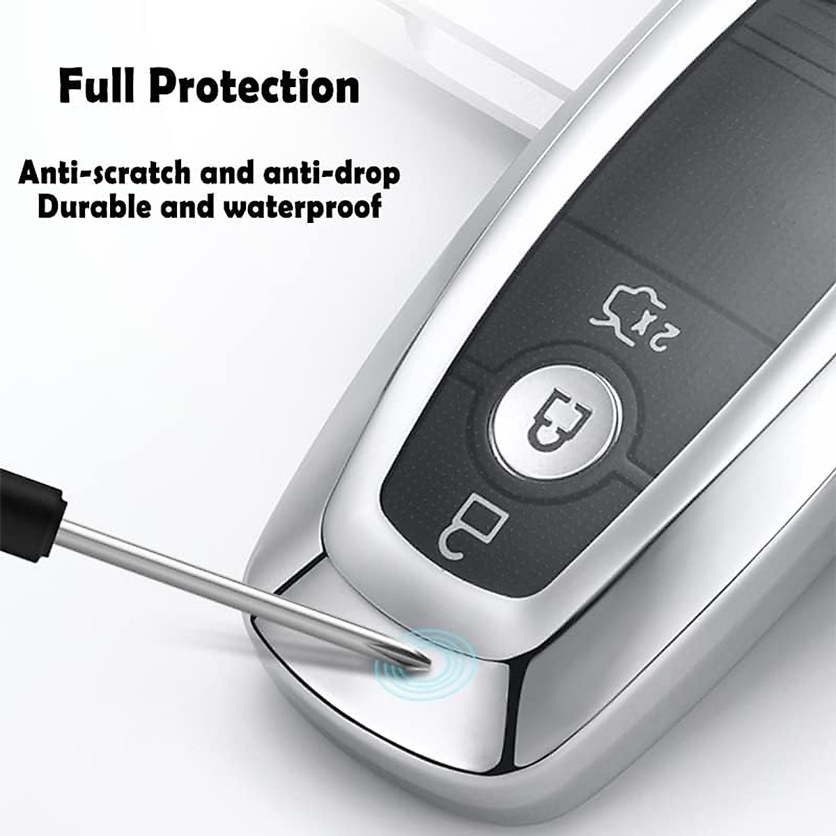 K LAKEY Ford Car Key Fob Cover,Compatible with Ford F-150 F-250 F-350 Ecosport Edge Explorer Fusion Mustang (Sleek Bright black)