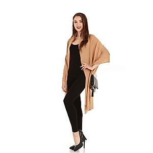 Manio Cashmere 100% Cashmere Knitted Wrap Shawl Extra Scarf Stole Camel, Large