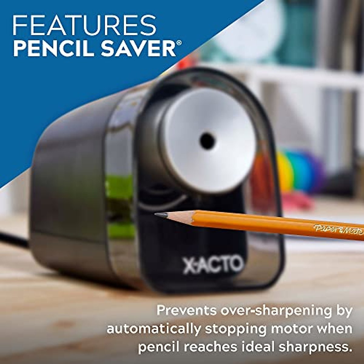 X-ACTO Pencil Sharpener, XLR Electric Pencil Sharpener, Colored Pencil Sharpener for Artists, Powerful, Compact Small Pencil Sharpener, Black, 1 Count