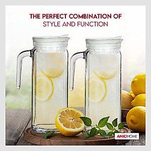 Amici Home Italian Igloo Quadra Glass Pitcher with Lid and Spout | 34 Ounce | Clear Glass Water Pitcher for Refrigerator | Carafe for Iced Tea, Juice, Milk, Cold Brew and Mimosa Bar