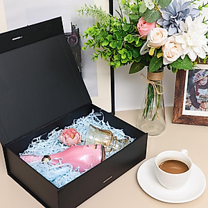 Moretoes Gift Box with Lid for Presents, 10.5x7.5x3.1 Inches Black Gift Box with Ribbon and Magnetic Closure for Valentine's Day, Mother's Day, Holidays, Birthdays