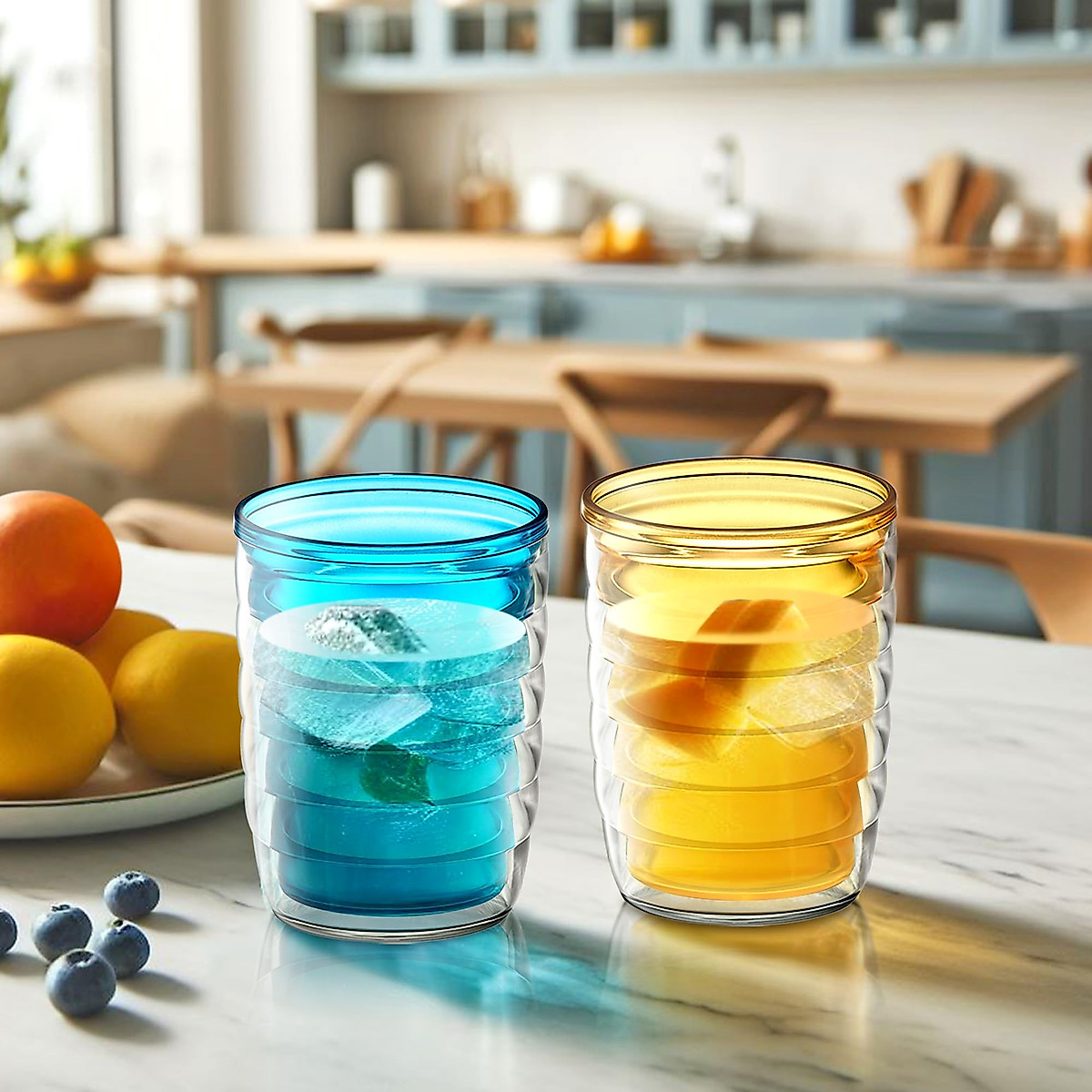 Amazing Abby - Arctic - 16-Ounce Insulated Plastic Tumblers (Set of 4), Double-Wall Plastic Drinking Glasses, Mixed-Color Reusable Plastic Cups, BPA-Free, Shatter-Proof, Dishwasher-Safe