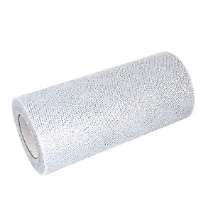 levylisa Glitter Silver Shimmer Tulle Roll 6" x 25 Yard- Silver Tulle Spool-Tulle Fabric-Tutu Tulle-Silver Wedding Tulle