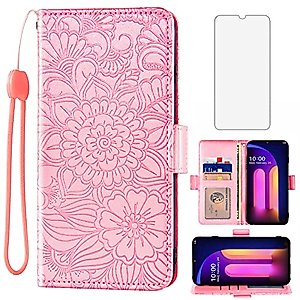 Compatible with LG V60 ThinQ V60ThinQ 5G G9 Thin Q Wallet Case and Tempered Glass Screen Protector Card Holder Stand Magnetic Leather Flip Phone Cover for LGV60 V 60 60ThinQ 60V Women Men Rose Gold