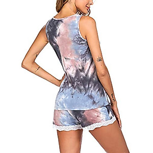 Ekouaer Pajama Short Sets Tie Dye Print Lounge Set Sleeveless Womens Pj Sets Summer Sleepwear Set L