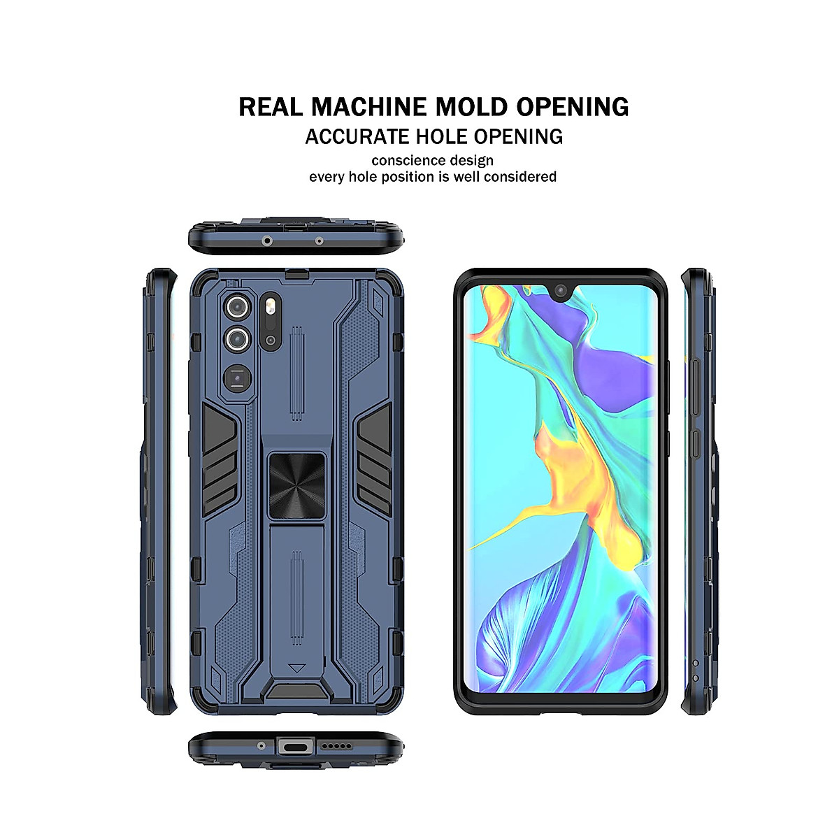 Asuwish Phone Case for Huawei P30 Pro with Tempered Glass Screen Protector Cover and Slim Stand Hybrid Rugged Magnetic Back Film Cell Mobile Accessories Hawaii P30Pro P 30 Pro30 Women Men Blue
