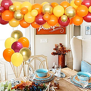 100 Fall Themed Balloon Garland Arch Kit - Burgundy Orange Golden Latex Balloons with Balloon for Autumn Pumpkin Thanksgiving Day Baby Shower Wedding Birthday Party Decorations