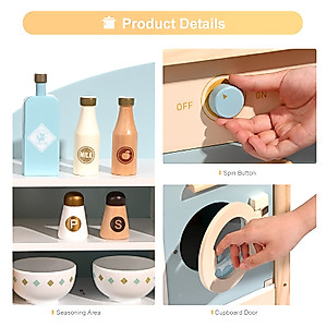 ROBUD Wooden Play Kitchen Set for Kids Toddlers, Toy Kitchen Gift for Boys Girls, Age 3+