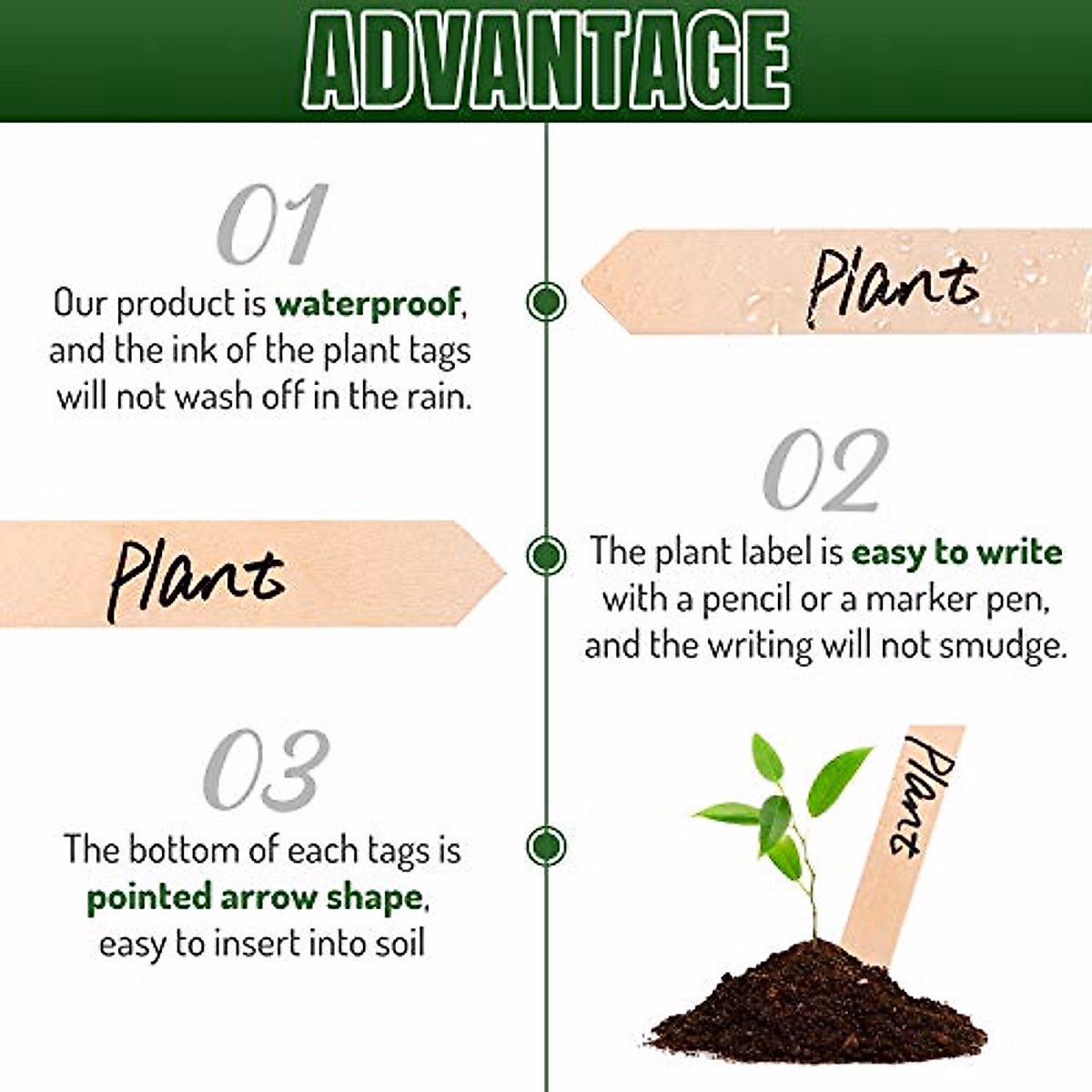 Whaline 100Pcs Wooden Plant Labels Pointed Wooden Garden Markers Waterproof Eco-Friendly Plant Sign Tags Decorative Garden Tags for Seed Potted Herbs Flowers Vegetables with 2 Marker Pen (15 x 2 cm)