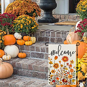 CROWNED BEAUTY Fall Floral Garden Flag 12x18 Inch Small Double Sided for Outside Thanksgiving Burlap Welcome Yard Decoration