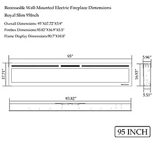 Dreamflame 95" WiFi-Enabled Electric Fireplace, Smart Control via Alexa or App, Recessed & Wall Mounted Fireplace Heater with Thermostat, Slim Frame, Multi-Color Combinations, Black