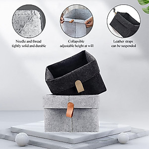 WisePoint Felt Storage Basket, Folded Closet Storage Bins Large Capacity Cube Storage Bin with Hanger, Multifuctional Storage Bins for Shelves, Clothing, Books, Shoes (light gray)