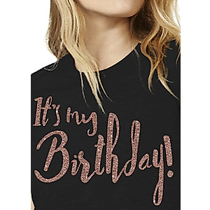 Birthday Shirt for Women - Rose Gold Modern Its My Birthday T-Shirt - Large - Black Tee(Md ItMyBdy RG) Blk/Lrg