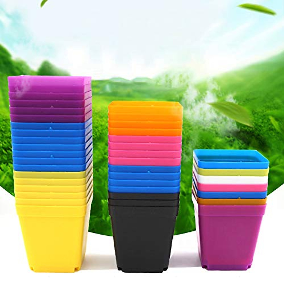 qiguch66 Small Plant Pots,10Pcs Bonsai Planter Nursery Flower Pot Garden Square Home Plastic Decor Supply - Red