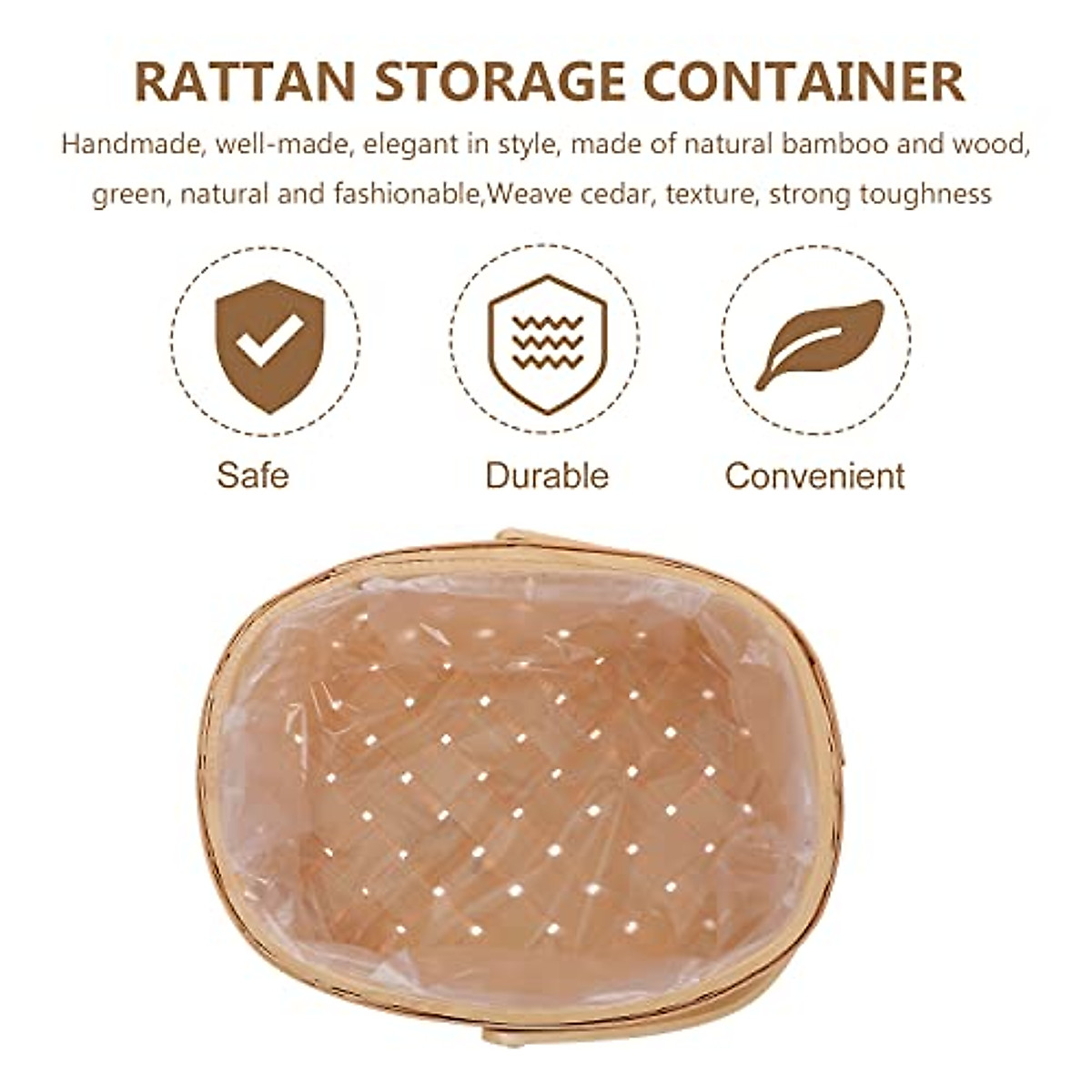 VICASKY Portable Basket Handmade Rattan Storage Basket Container Houseware Storage Basket Wooden Woven Storage Case with Handle (Small)