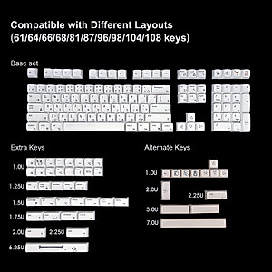 155 Keycaps White Keycaps, XDA Profile PBT Keycaps, Theme Minimalist Style Japanese Keycaps Suitable for Fullsize, Tenkeyless, Winkeyless, 75%, 65%, 60% Keyboard(Custom Key caps)