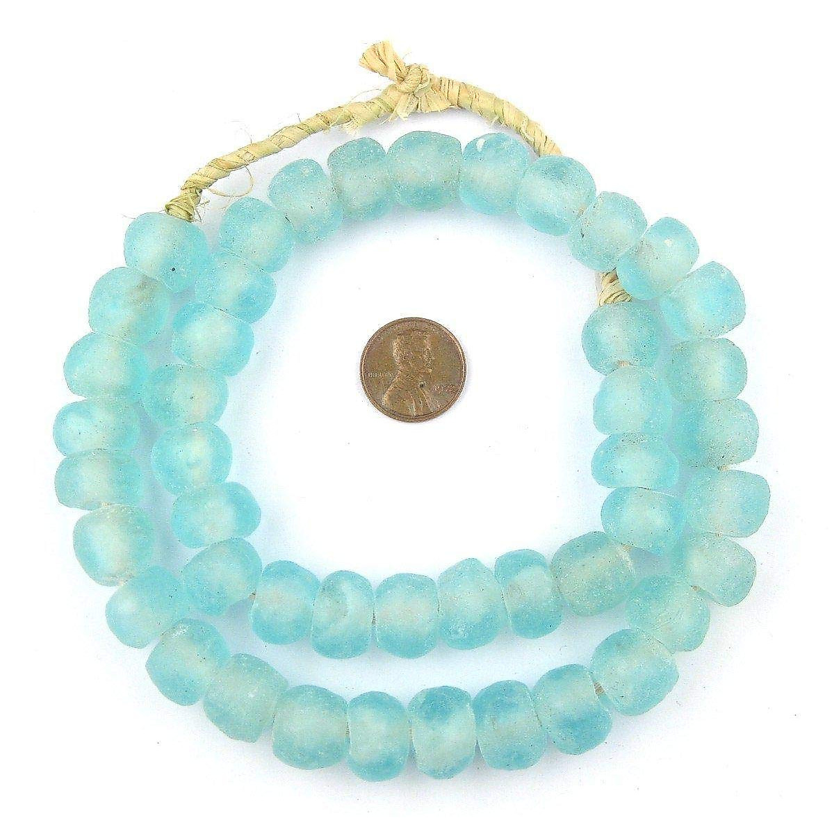 The Bead Chest African Recycled Glass Beads Handmade in Ghana Clear Marine 14mm Strand for Jewelry Making, Crafts, and Home Decor I Approximately 42 Beads