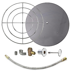 Spotix AFG Match Lit Fire Pit Burner Kit (SS-FR-48KIT-PAN-NG-MSCB), Round, 48-Inch Burner, 54-Inch Flat Pan, Natural Gas, Polished Chrome, with Flange, Key, Valve, Flex Line and Fittings