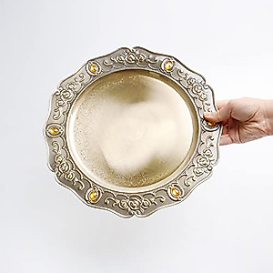 12 Inch Antique Decorative Tray Towel Tray Metal Storage Tray Serving Tray Dish Plate Fruit Trays Rings Chain Earrings Trays Cosmetics Jewelry Organizer Retro Design Vanity Tray