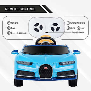 Uenjoy 12V Licensed Bugatti Chiron Kids Ride On Car Battery Operated Electric Cars for Kids with RC Remote Control, LED Lights, Music& Horn, Storage Room, Blue