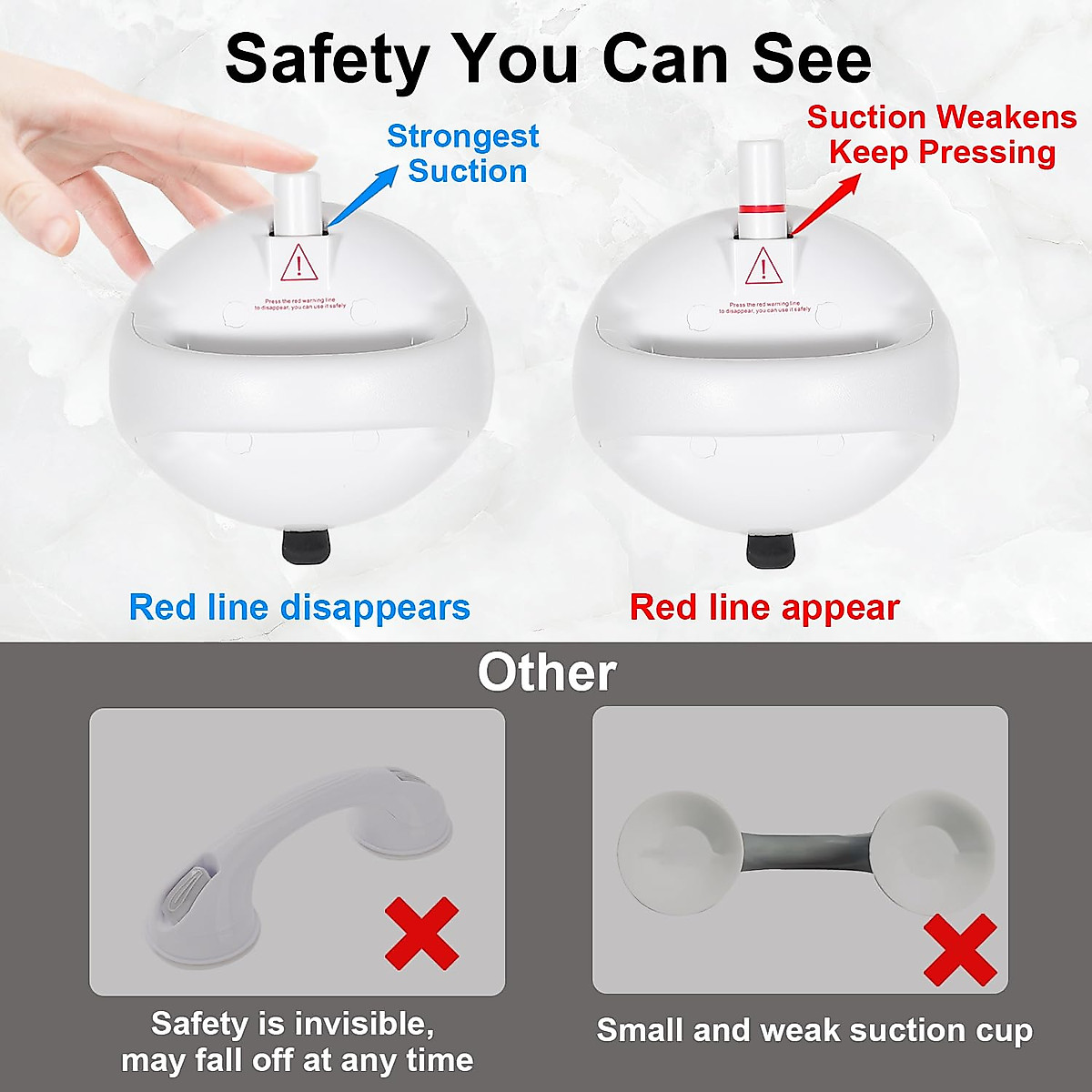 Upgraded Shower Grab Bar, Grab Bars for Bathtubs and Showers, 418 Pounds Extra Strong Suction Shower Handle, Safety Sturdiness Handicap Grab Bars, Shower Handles for Elderly/Seniors, White, Pack of 2