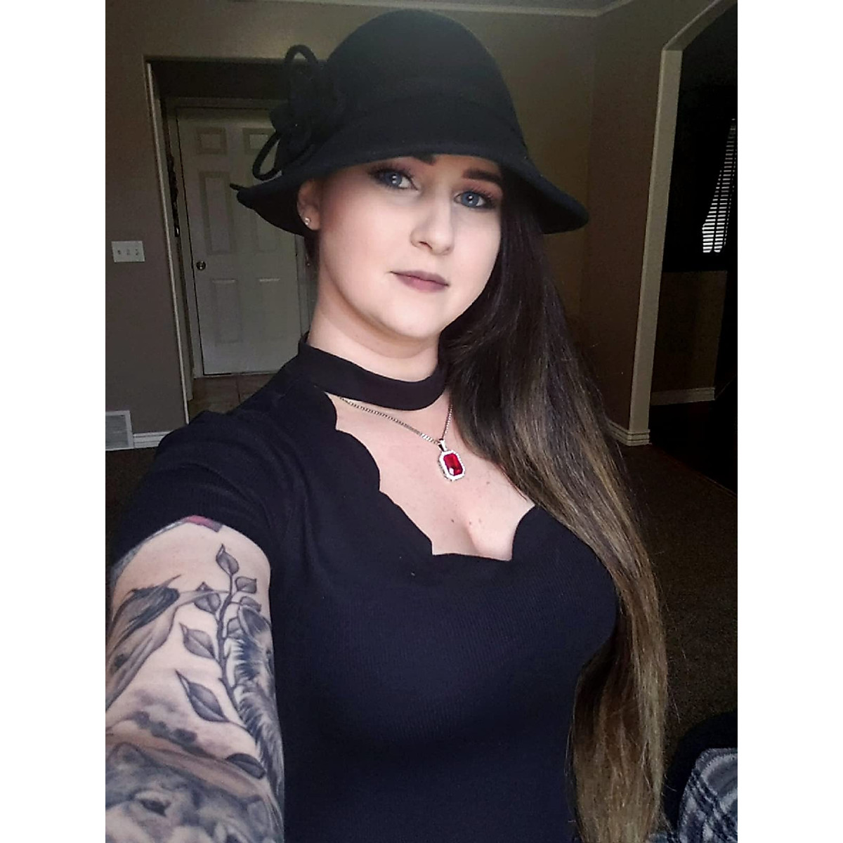 Bellady Women's Elegant Flower Wool Cloche Bucket Bowler Hat, Black