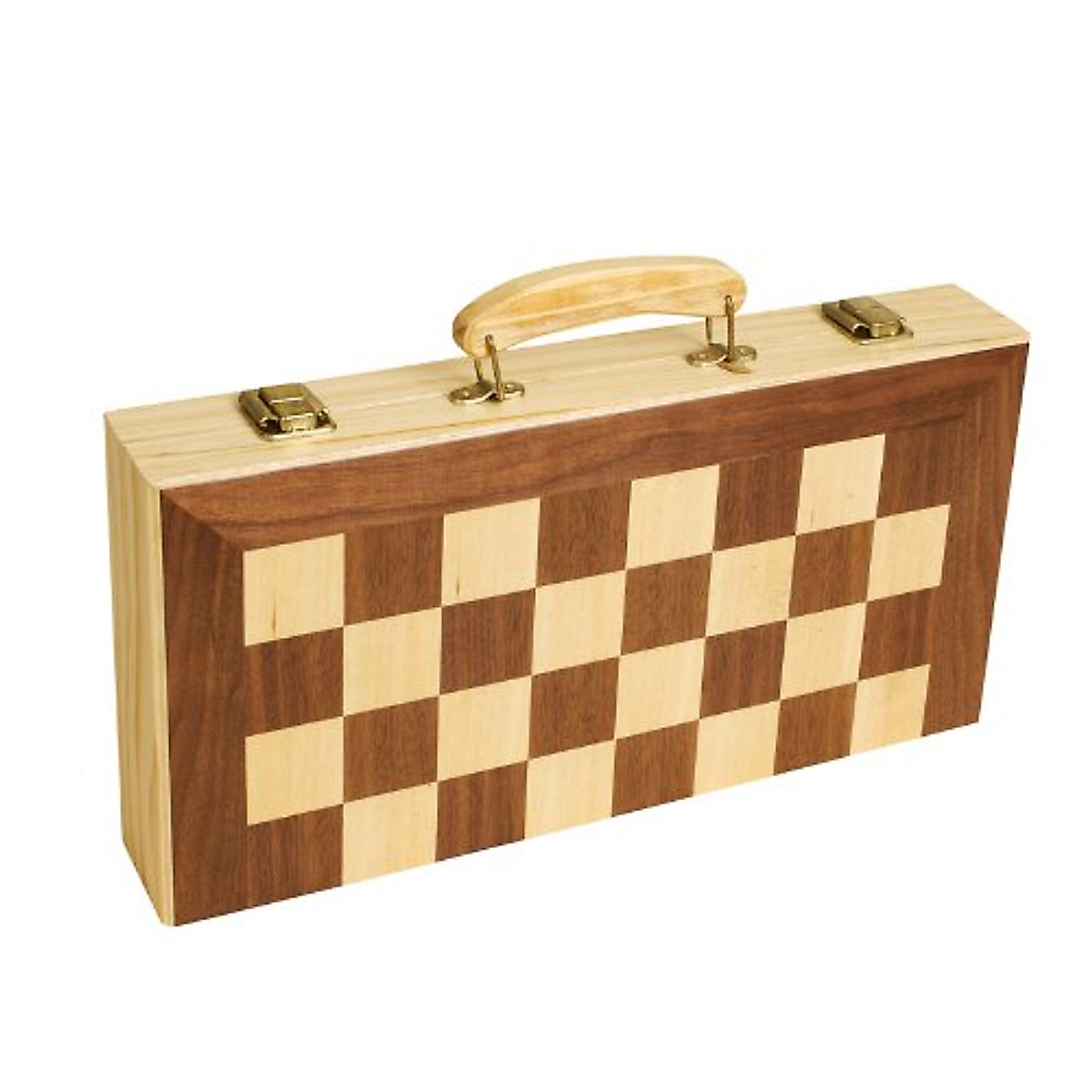 STERLING Games 16" Solid Wooden Chess Set Travel Folding Board with Brass Locks and Felted Interior Storage with Piece Holders