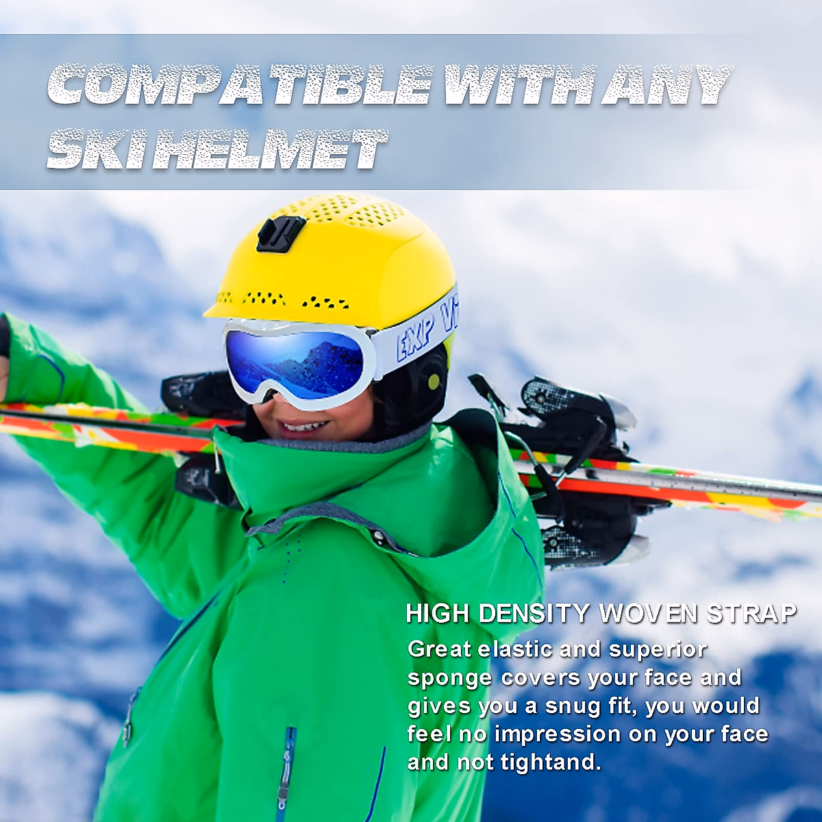 EXP VISION Ski Goggles Anti-Fog Child Snowboard Goggles with UV Protection, Over The Glasses Snow Goggles for Adult Kids (Blue Set)