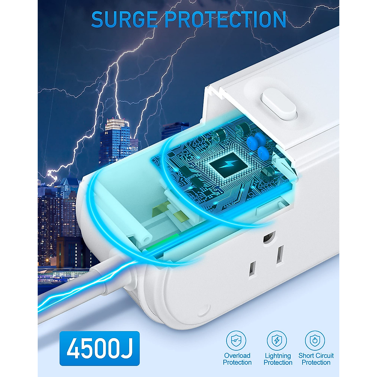 PD 40W USB C Power Strip Surge Protector, 10 Outlets and 6 USB Ports, Flat Plug Desktop USB C Super Fast Charging Station QC 18W Power Bar with 6ft Extension Cord for Home/Office, 1875W/15A, 4500J