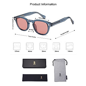 SOJOS Retro Small Round Sunglasses for Men Women Trendy Circle Style UV400 Lenses Unisex Sun Glasses SJ2251, Navy Blue Frame/Light Red Lens