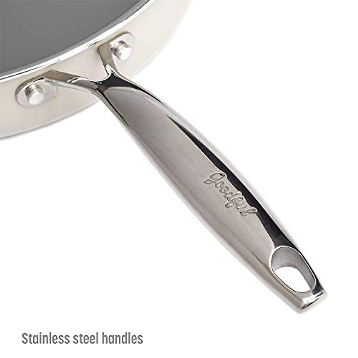 Goodful Ceramic Nonstick Cooking Set, Titanium-Reinforced Premium Non-Stick Coating, Dishwasher Safe Pots and Pans, Tempered Glass Steam Vented Lids, Stainless Steel Handles, 12-Piece, Cream