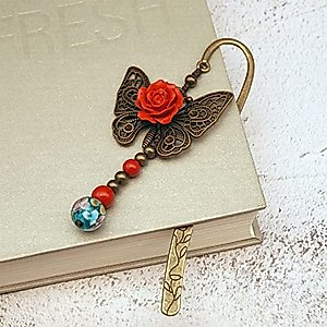 Crehikali Metal Bookmarks for Women Book Lovers Readers,with Butterfly Pendant,Unique Gift with Book Page Holder,2in1 Set
