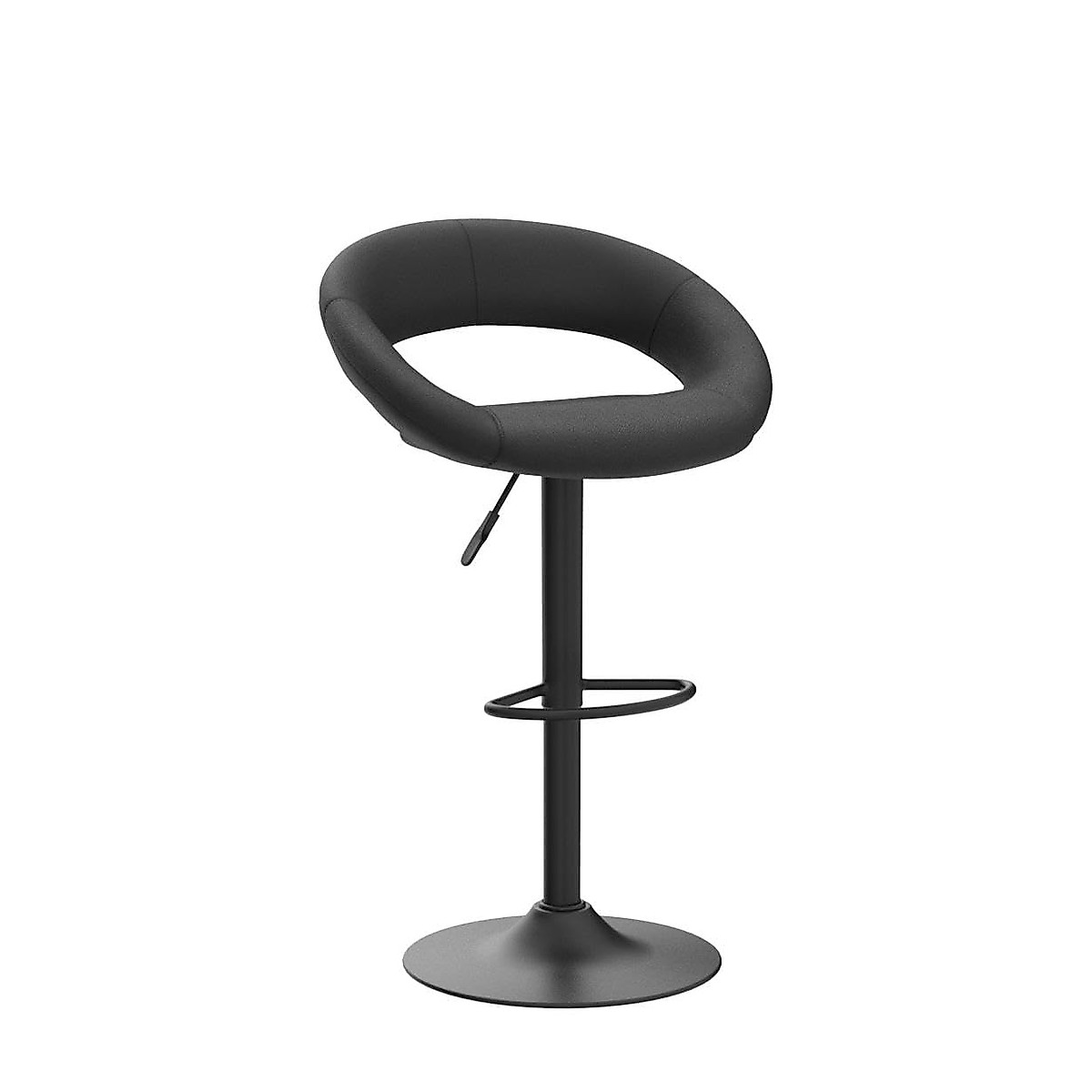 Vogue Furniture Direct Adjustable Bar Stools, Modern Cute PU Leather Swivel Barstools with Hollow Back, Airlift Counter Height Bar Chairs for Kitchen Dining Pub Cafe, Set of 2 (Black, Black Base)