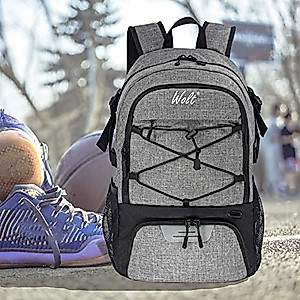 WOLT | Basketball Backpack Large Sports Bag with Separate Ball holder & Shoes compartment, Best for Basketball, Soccer, Volleyball, Swim, Gym, Travel (Grey)