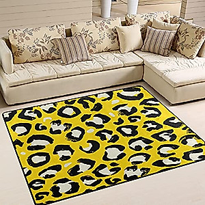 ALAZA Black Yellow Leopard Print Non Slip Area Rug 5' x 7' for Living Dinning Room Bedroom Kitchen Hallway Office Modern Home Decorative