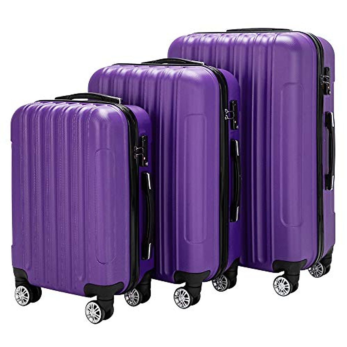 Karl home Luggage Set of 3 Hardside Carry on Suitcase Sets with Spinner Wheels & TSA lock, Portable Lightweight ABS Luggages for Travel, Business - Purple (20/24/28)