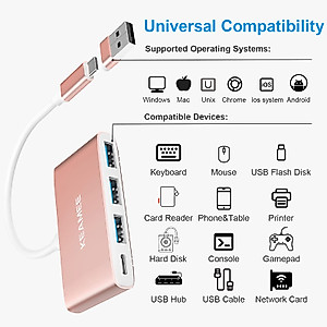 USB C Hub 4 Ports, USB 3.0 Hub with a USB C to USB Adapter, Small USB Hub for Laptop, USB C Adapter Compatible with MacBook pro Adapter, New Mac Air/Surface Pro 7, Chromebook, iPad Pro/iMac, Laptops
