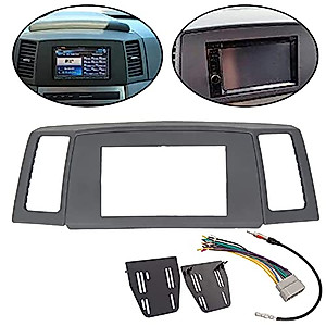 ECOTRIC Double Din Compatible with 2005-2007 Jeep Grand Cherokee with Wiring Harness Antenna Adapter Double Din Navigation Radio Bezel