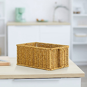 Small Wicker Basket with Handles, Rectangular Baskets for Shelf Organizing, Basket Set of 2