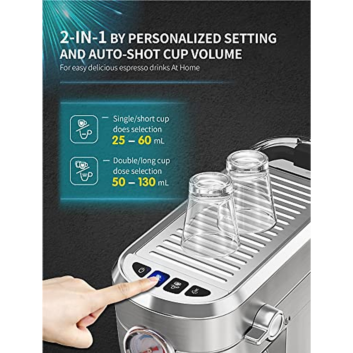Gevi 20 Bar Compact Professional Espresso Coffee Machine with Milk Frother/Steam Wand for Espresso, Latte and Cappuccino, Stainless Steel, 35 Oz Removable Water Tank (Machine)